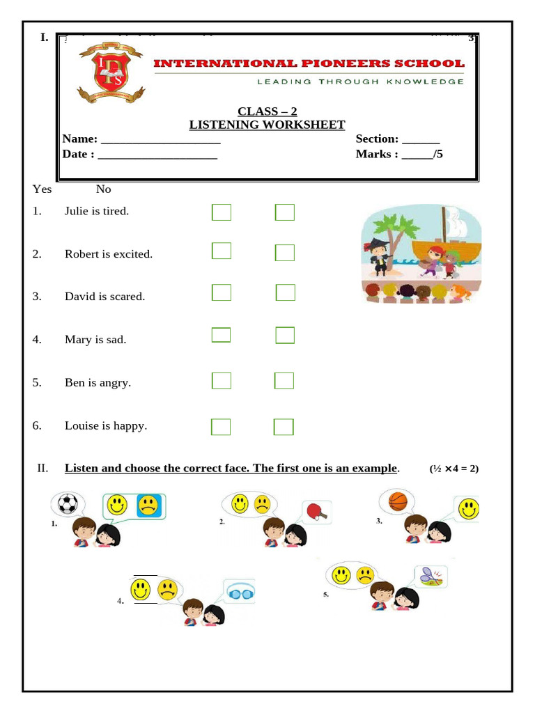 Class 2 English Listening Activity | PDF
