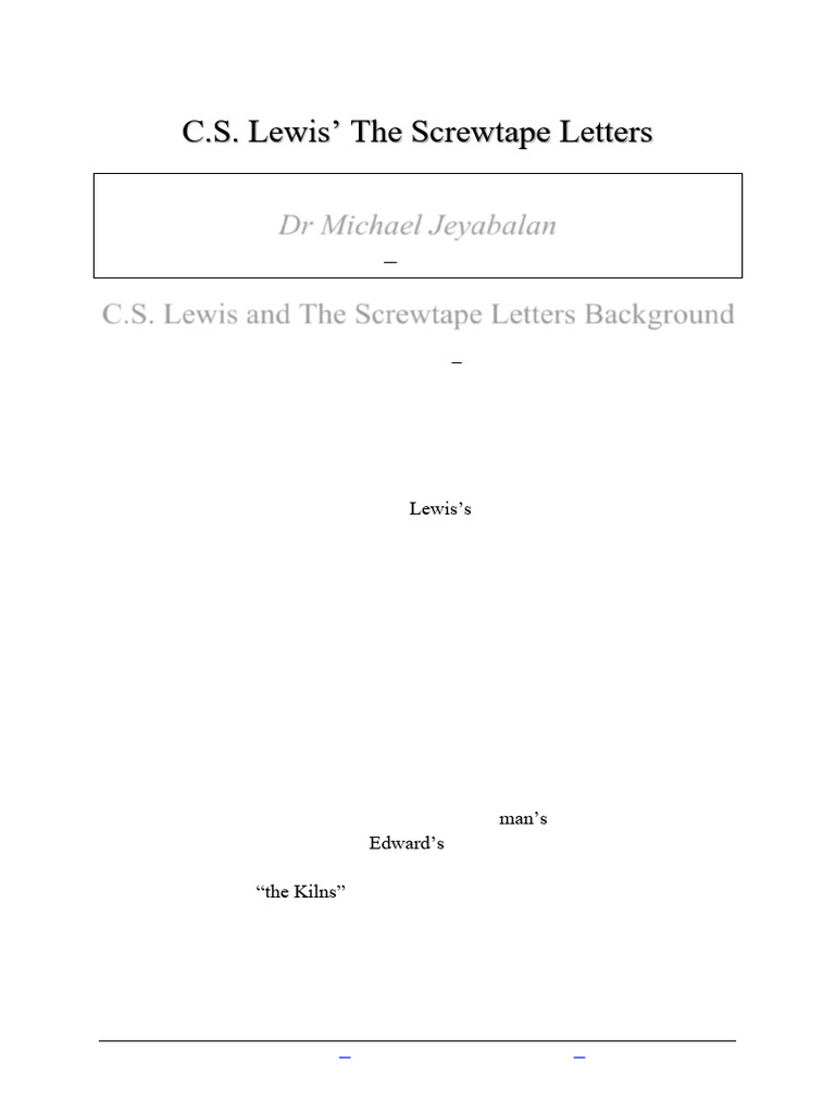 Screwtape Letters Notes | PDF | C. S. Lewis | Devil