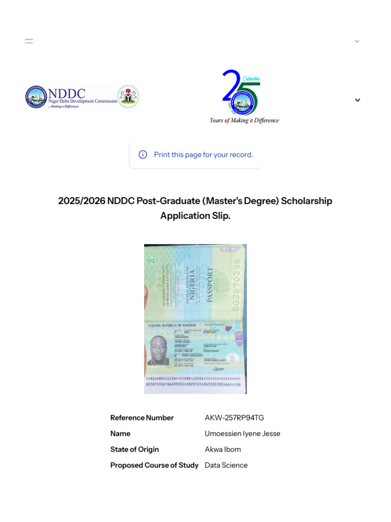 NDDC Scholarship Application Portal | PDF