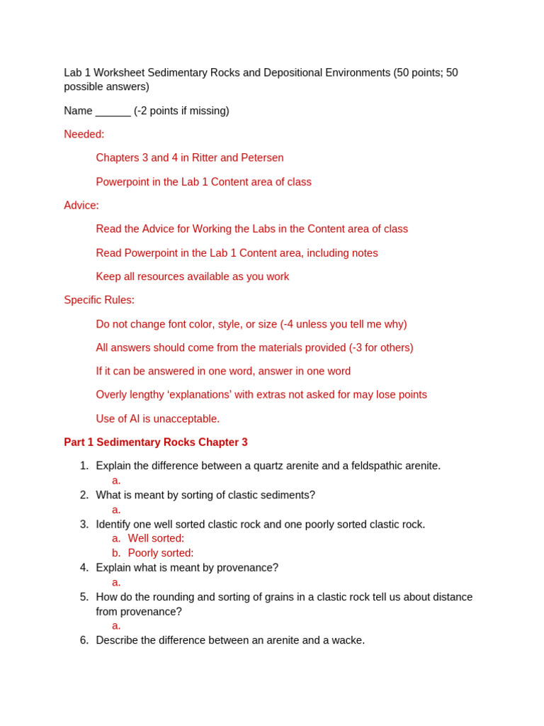 Sedimentary Rocks Lab Worksheet | PDF | Sedimentary Rock | Clastic Rock
