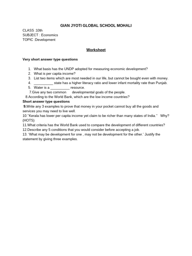 Worksheet (Q-A) Class 10 CH 1 Eco | PDF