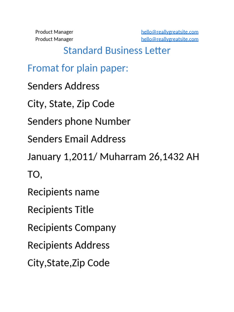 Standard Business Letter Format Guide | PDF