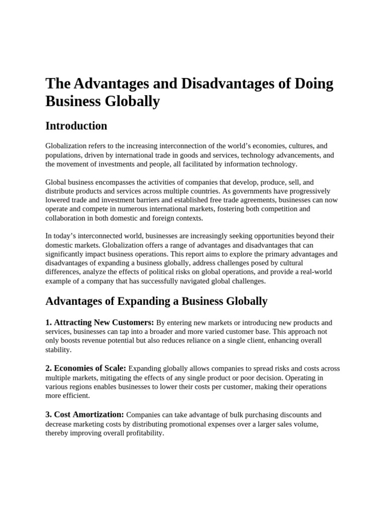 The Advantages and Disadvantages of Doing Business Globally | PDF ...