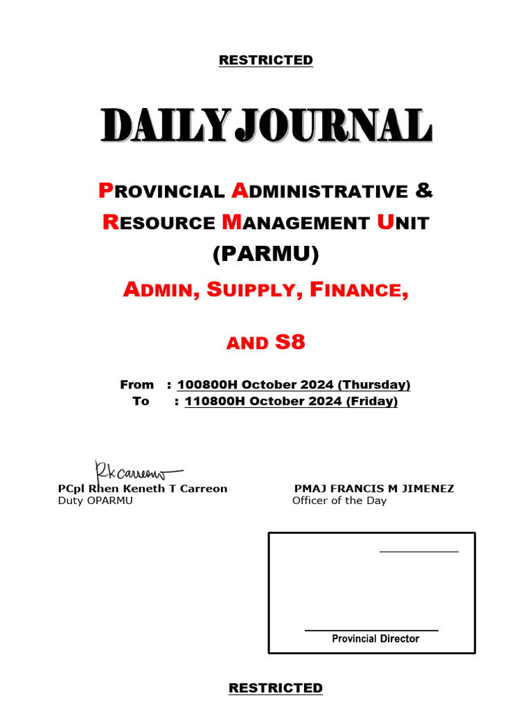 PARMU Duties Journal: Oct 2024 | PDF | Military Life | Command And Control