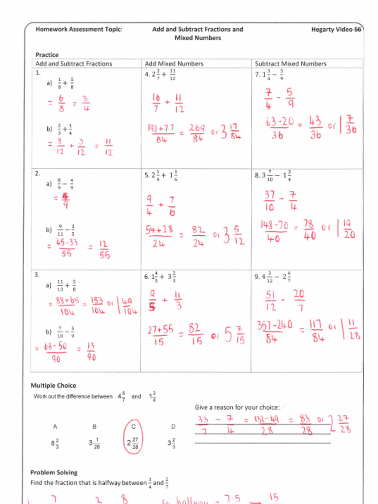Adding-and-Subtracting-Fractions-Answers | PDF