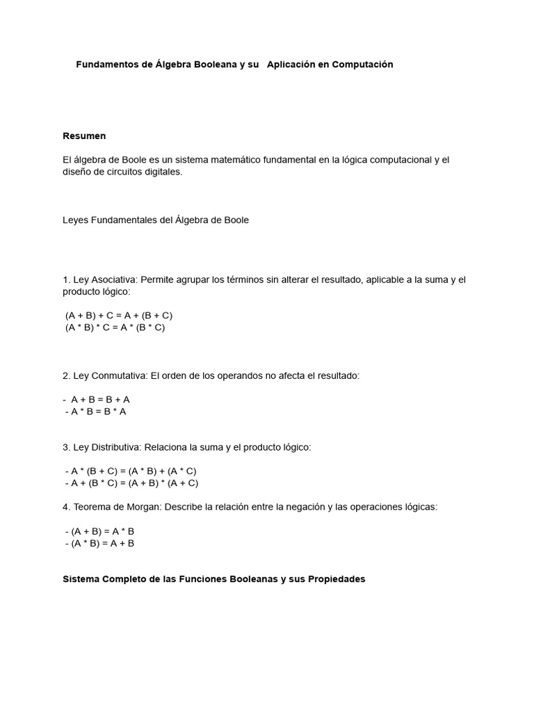 Fundamentos de Álgebra Booleana y Su Aplicación en Computación | PDF