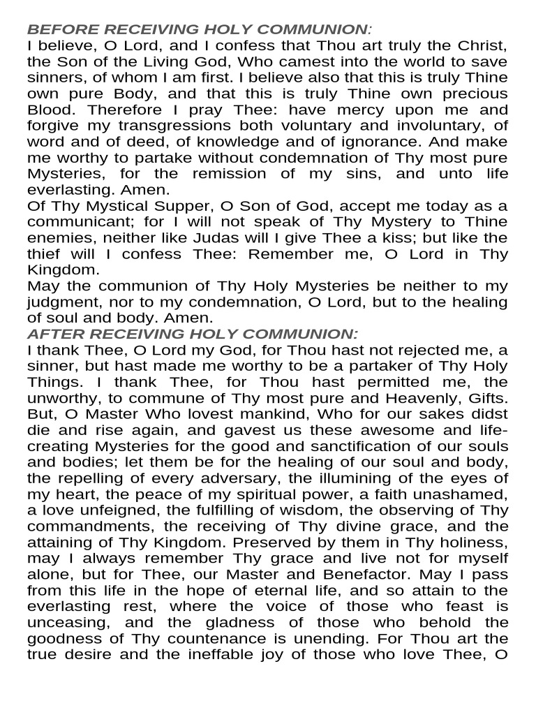 Before Receiving Holy Communion | PDF