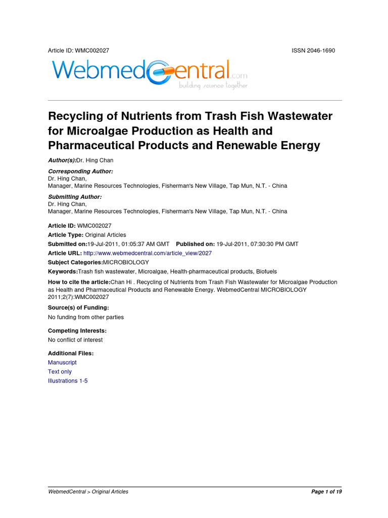 Recycling of Nutrients From Trash Fish W | PDF | Omega 3 Fatty Acid ...