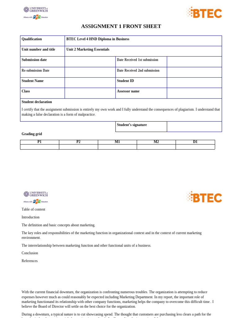 486 - Assignment 1 Frontsheet | PDF | Recession | Marketing