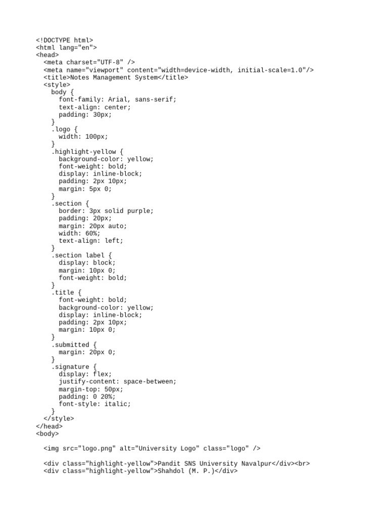 Notes Management System Template | PDF