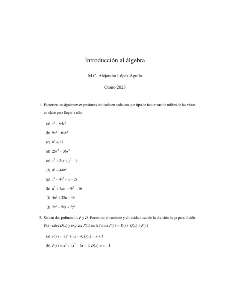 Tarea Factorizaci N y Polinomios | PDF
