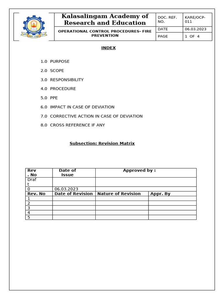 OCP-011 Fire Prevention | PDF | Safety | Fires