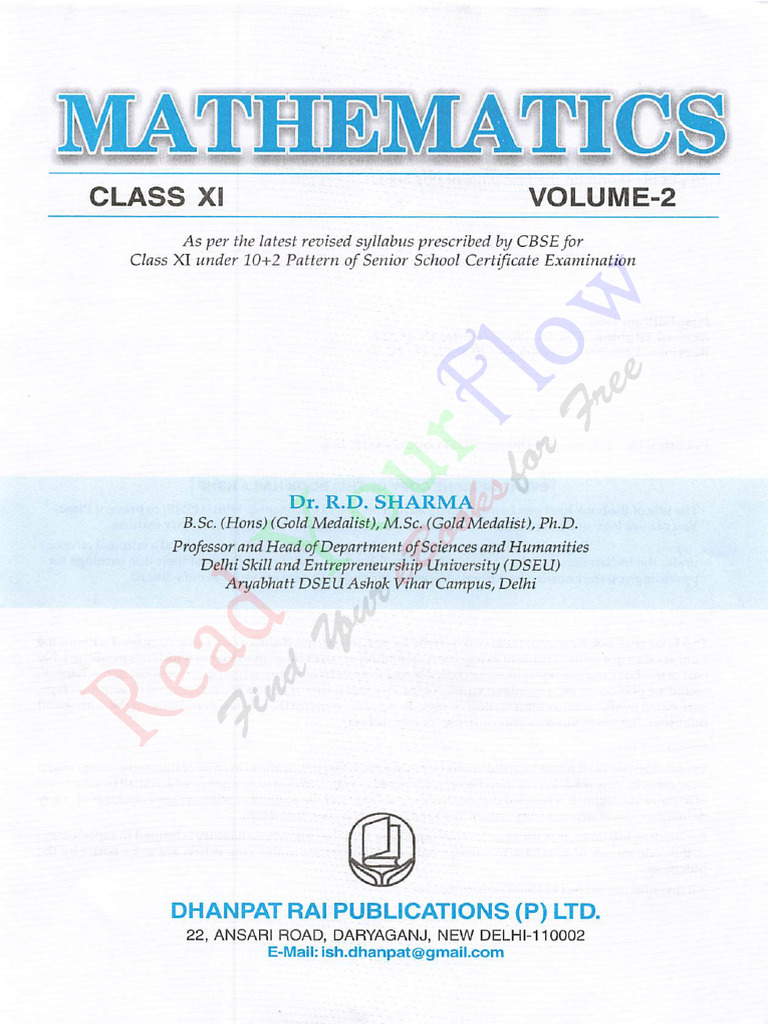 R.D. Sharma Mathematics (Class-XI, Volume-2) | PDF | Ellipse ...