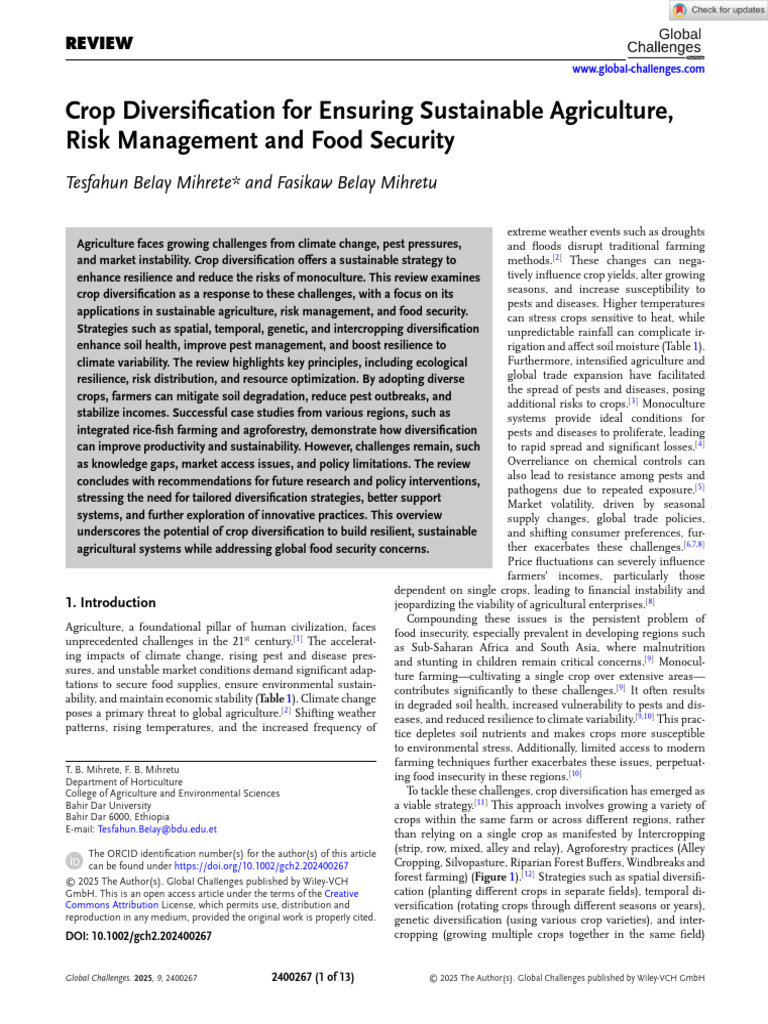 Global Challenges - 2025 - Mihrete - Crop Diversification for Ensuring ...