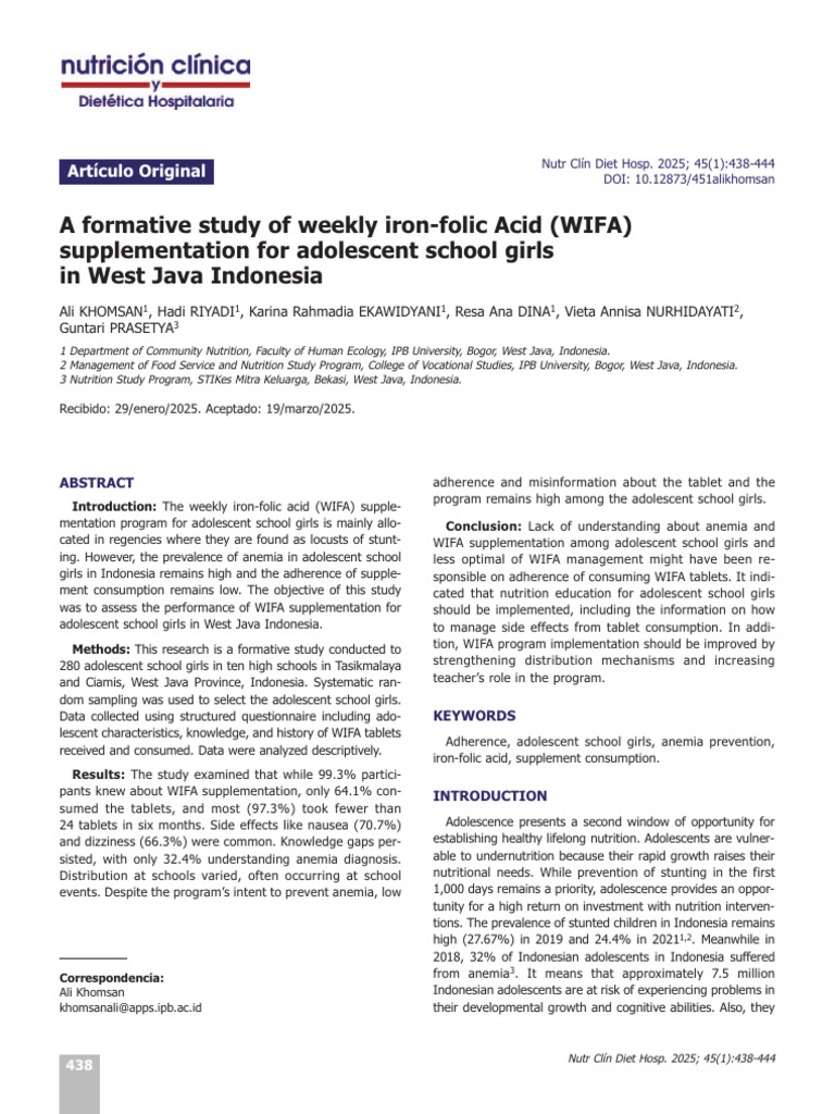 WIFA Supplementation in Adolescent Girls | PDF | Malnutrition | Adolescence