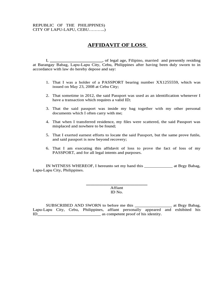 AFF. OF LOSS PASSPORT Temp | PDF