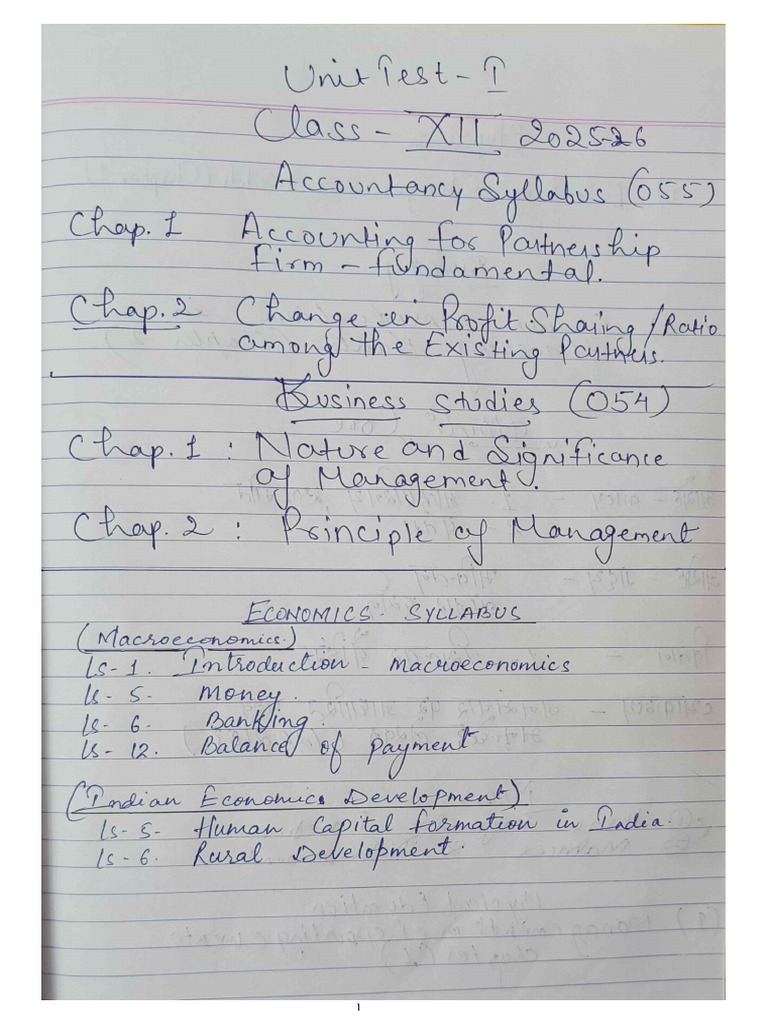 Class 12 Unit Test Syllabus | PDF