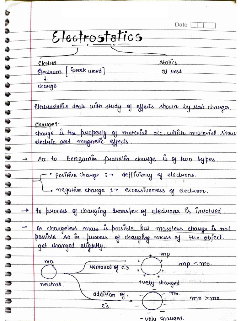 PHYSICS- Electrostatic Notes Part 1 | PDF