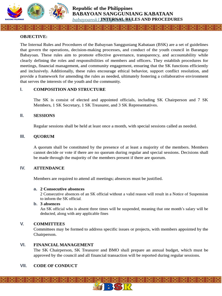 BSK Internal Rules and Procedures | PDF | Quorum | Justice