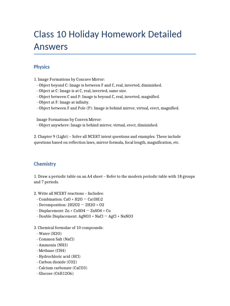 Class 10 Holiday Homework Detailed Answers | PDF | Kidney | Neuron