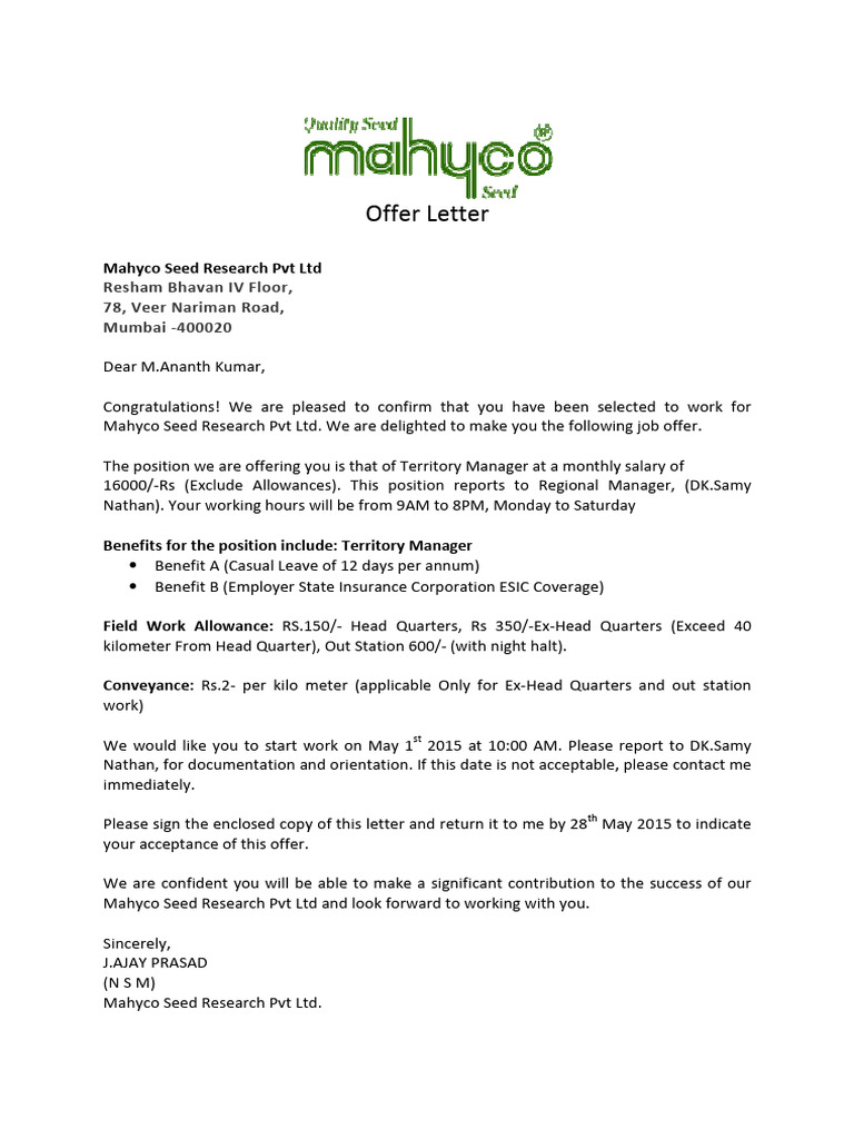 Offer Letter | PDF