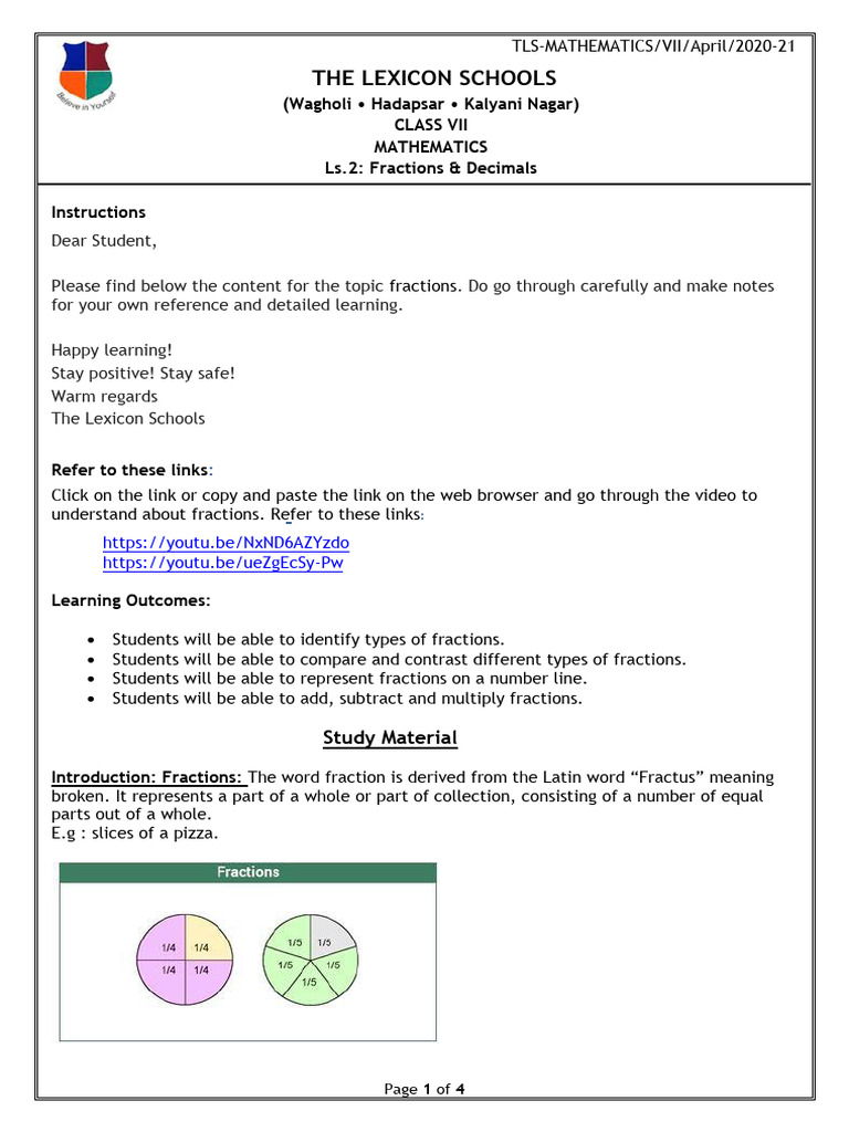 CL VII - Math - CH 2.fractions & Decimals - 2020 | PDF | Division ...
