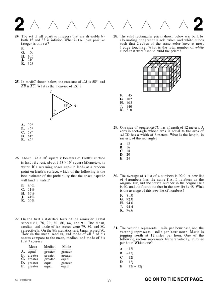 ACT 2176C Pre-Test Overview | PDF | Area