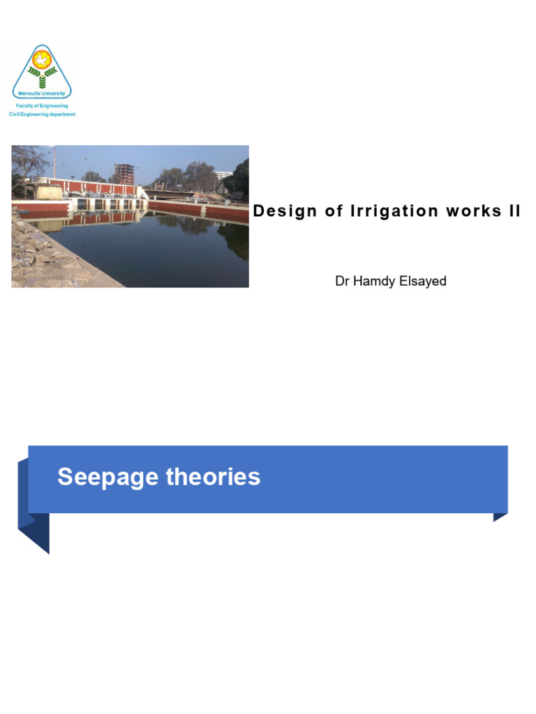 lec 2 - Seepage theories_HElsayed | PDF | Soil Mechanics | Porosity