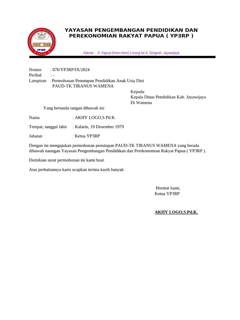 Surat Permohonan Penutupan Sekolah | PDF