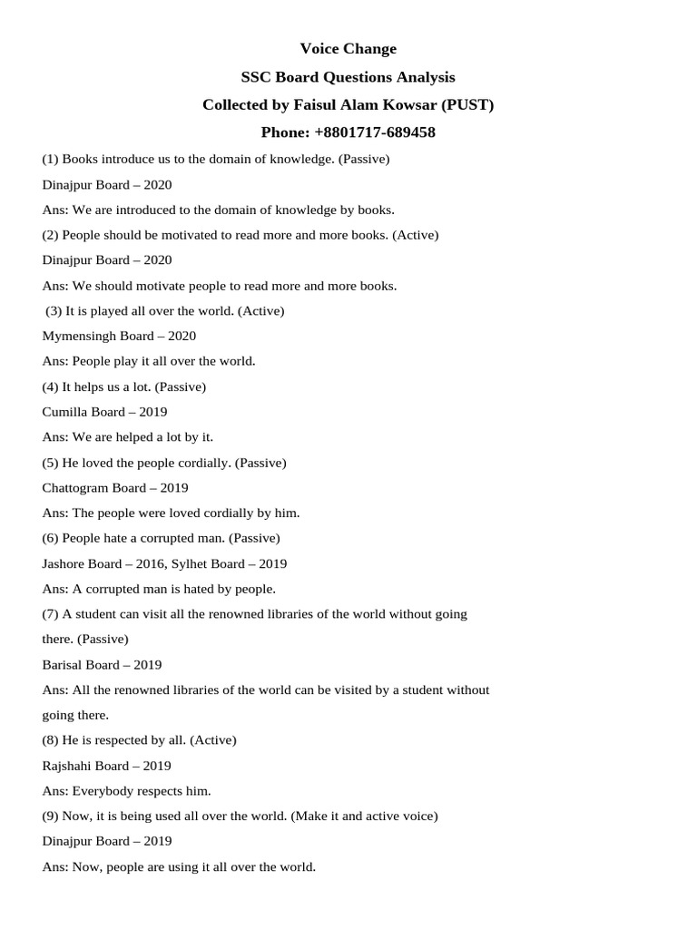 Voice Change Board Question Collection | PDF