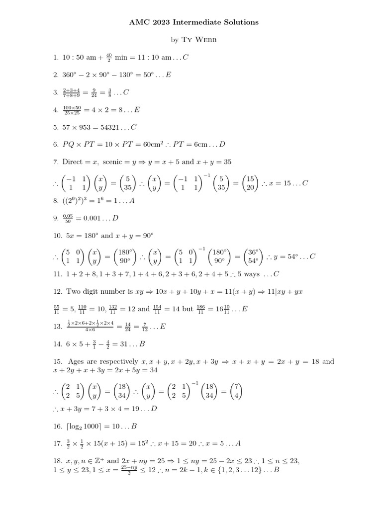 Solutions 2023 AMC Intermediate | PDF | Stationery