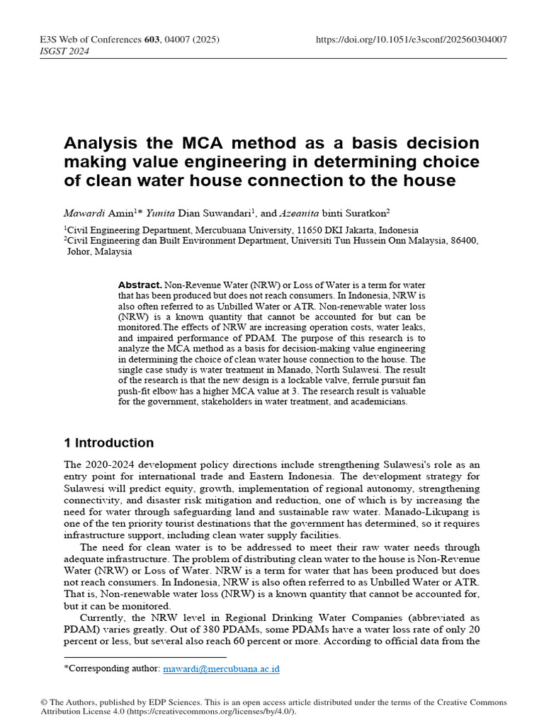 Analysis The MCA Method As A Basis Decision Making-2 | PDF | Water ...
