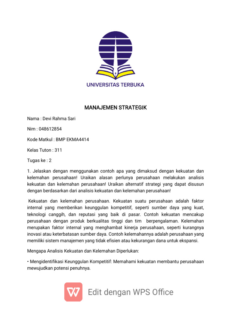 Tugas 2-Manajemen Strategik | PDF