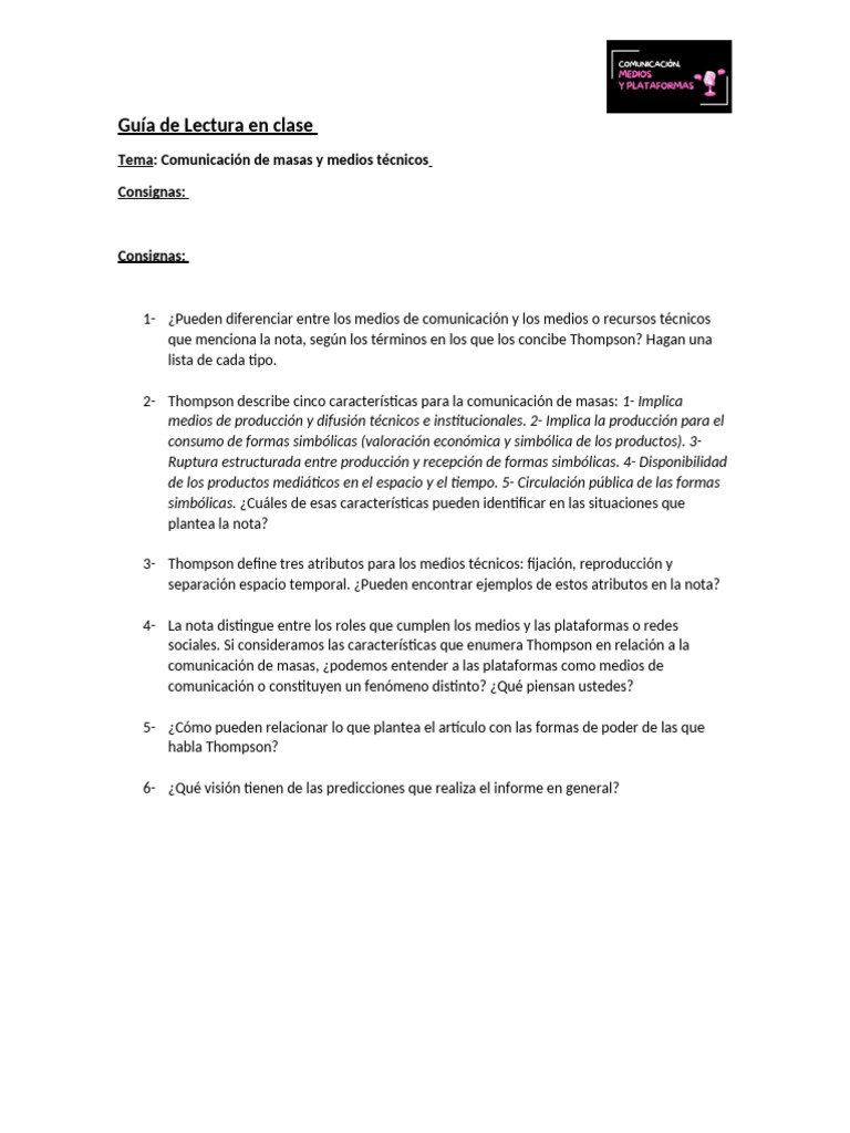 Guía de Lectura en Clase | PDF