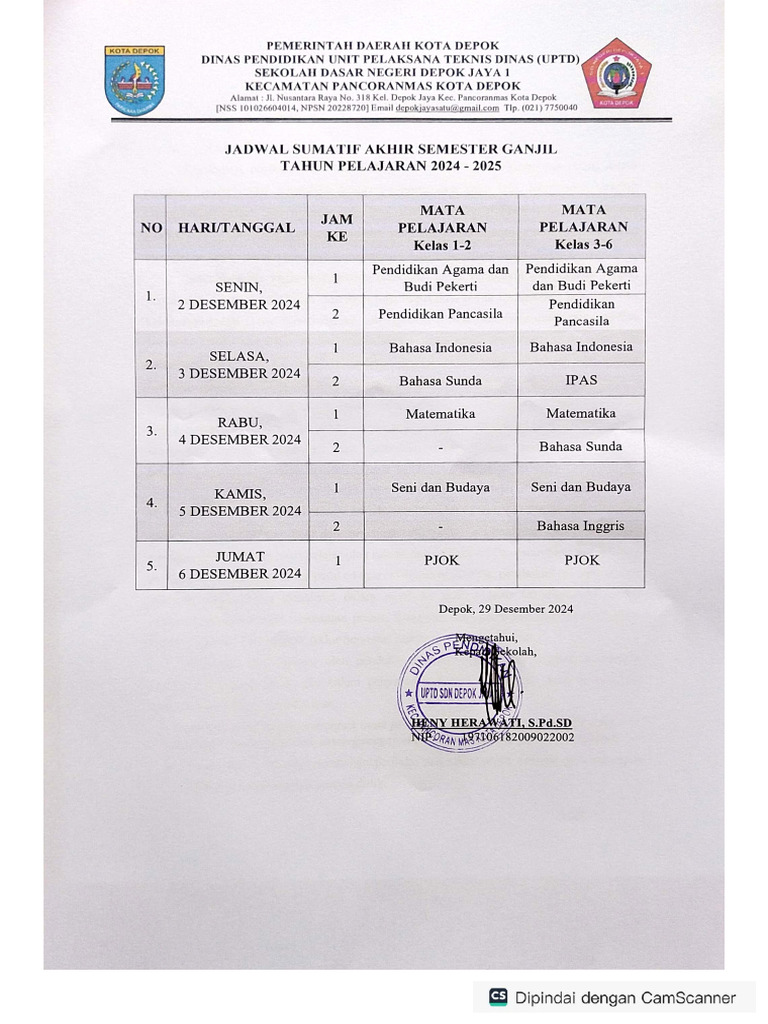 Jadwal Sas Ganjil 2024-2025 | PDF