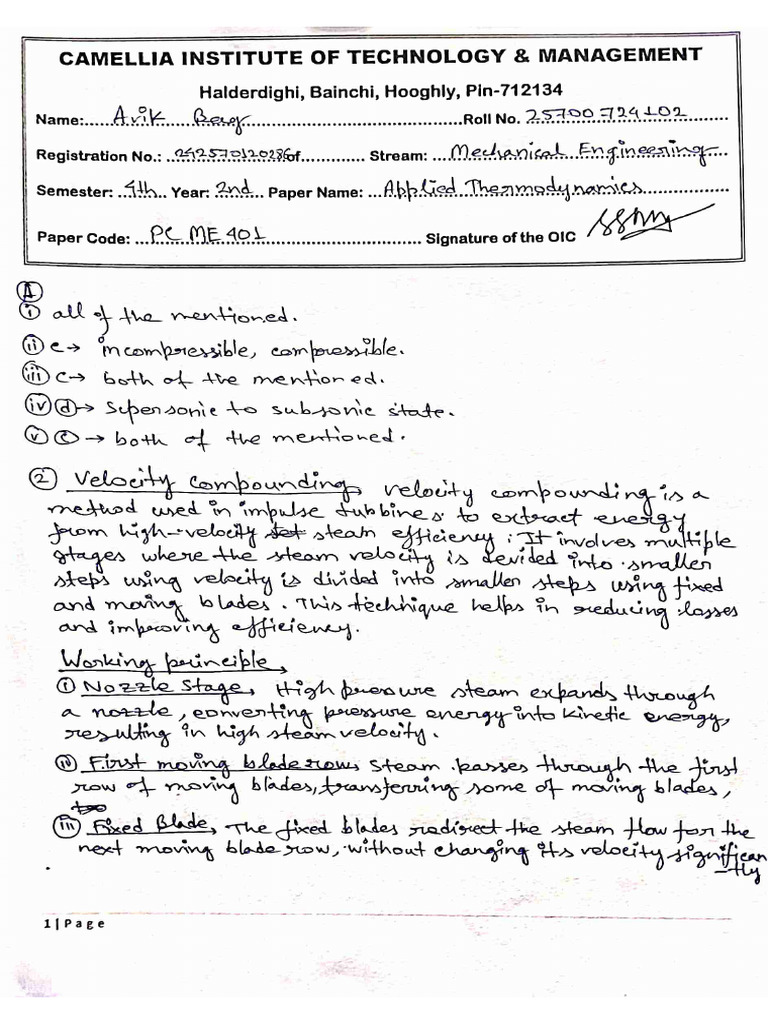 Applied Thermodynamics CA3 (4th Sem) | PDF