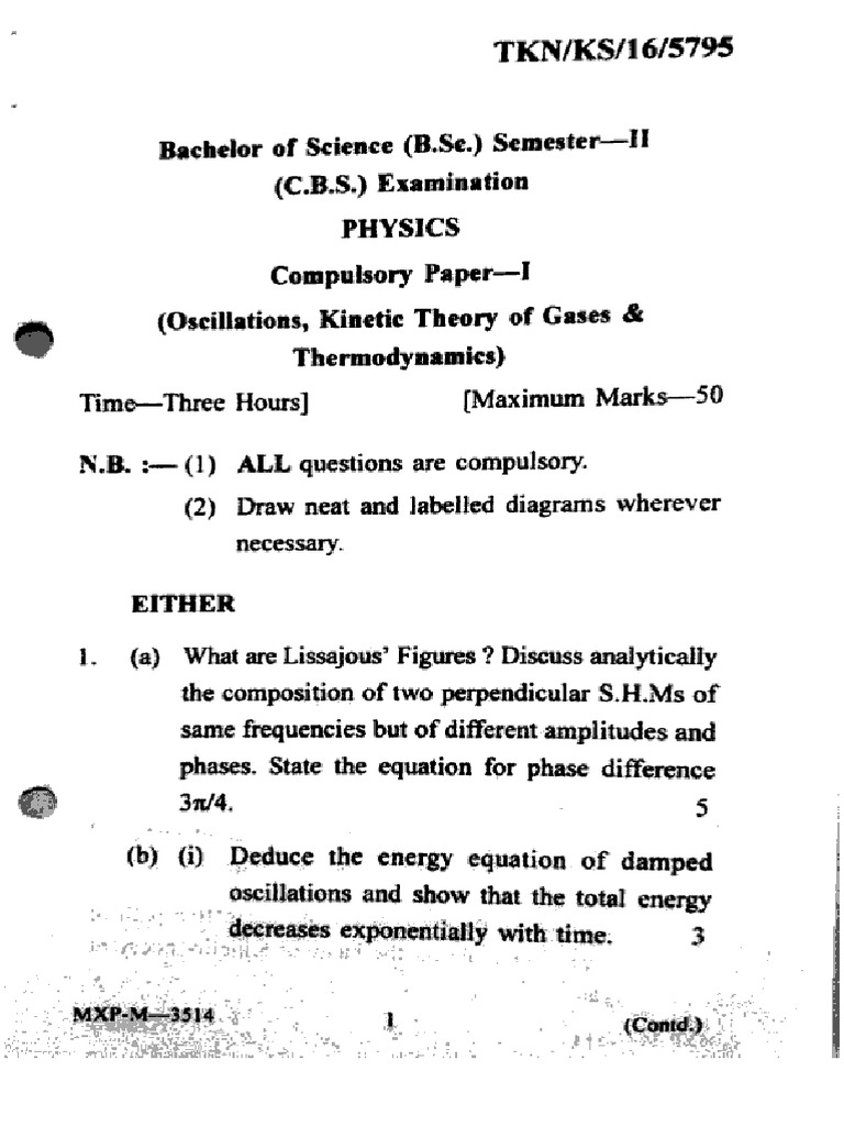 BSC 2 Sem Physics 1 Summer 2016 | PDF