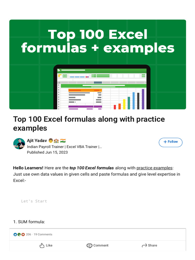 Top 100 Excel Formulas Along With Practice Examples | PDF | Net Present Value | Analysis