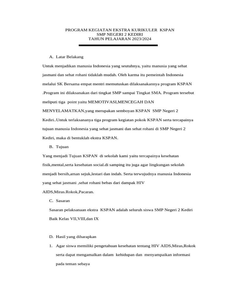 Program Ekstrakurikuler KSPAN SMP Kediri | PDF
