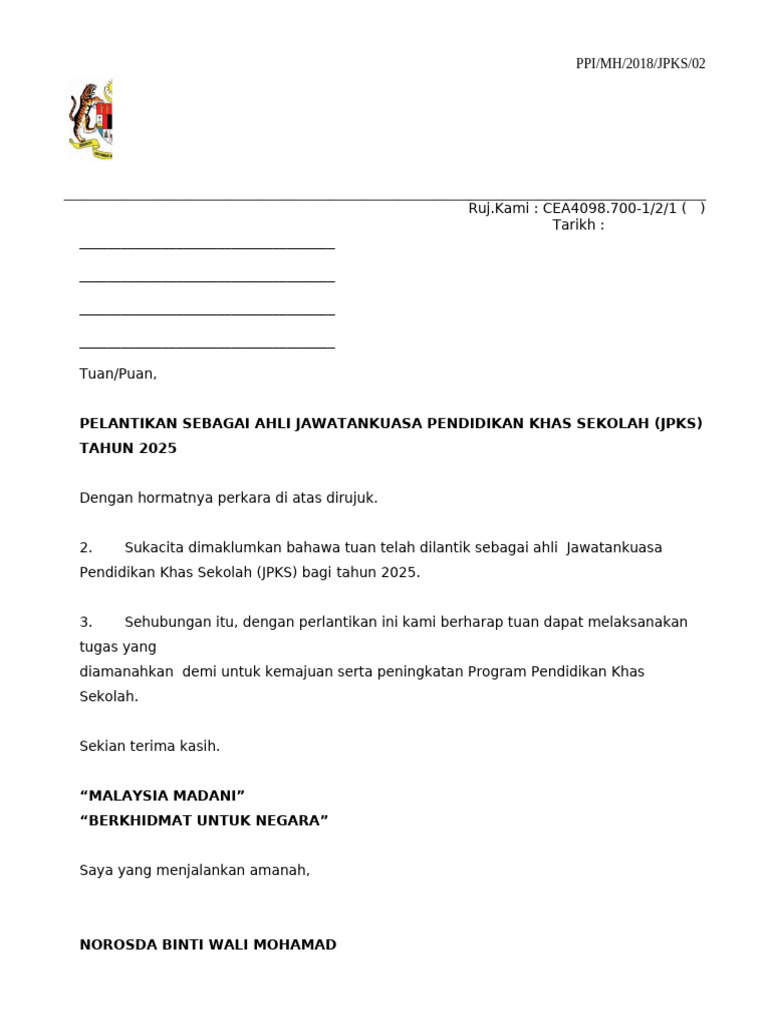 Surat Lantikan JPKS PPI | PDF