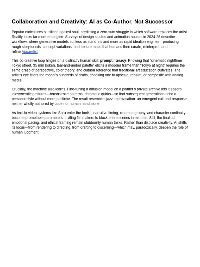 Essay - Collaboration and Creativity - AI As Co-Author, Not Successor | PDF