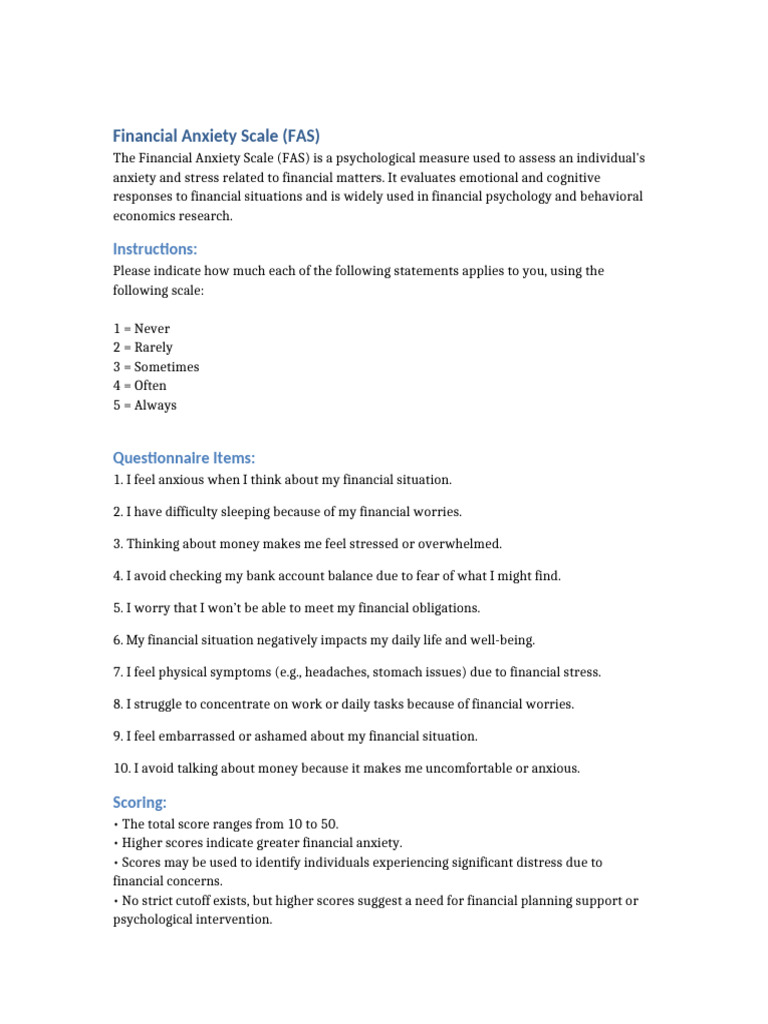 Financial Anxiety Scale FAS | PDF