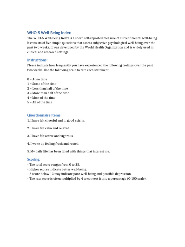 WHO-5 Well-Being Index Overview | PDF