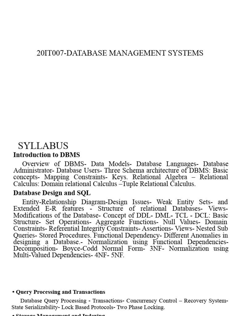 20it007-Database Management Systems | PDF | Relational Model | Relational Database