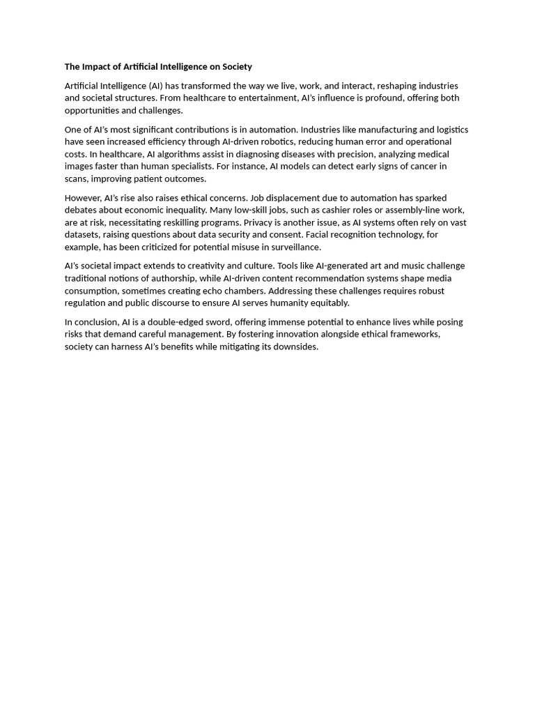 The Impact of Artificial Intelligence On Society | PDF