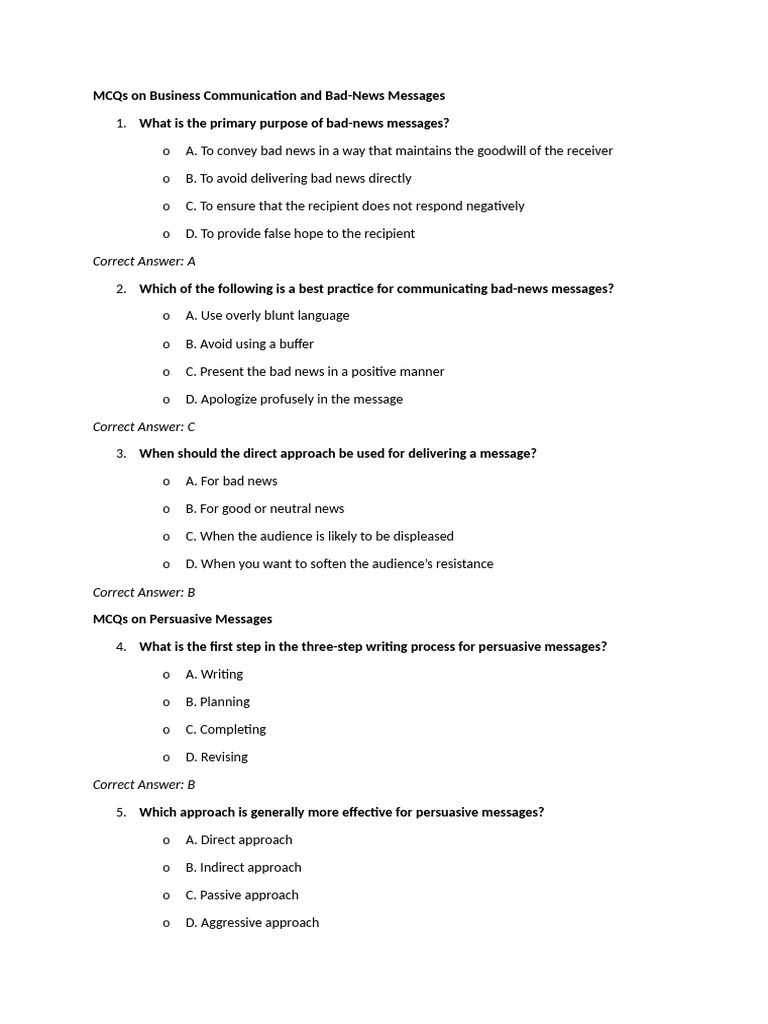 MCQs On Business Communication and Slides | PDF | Communication ...