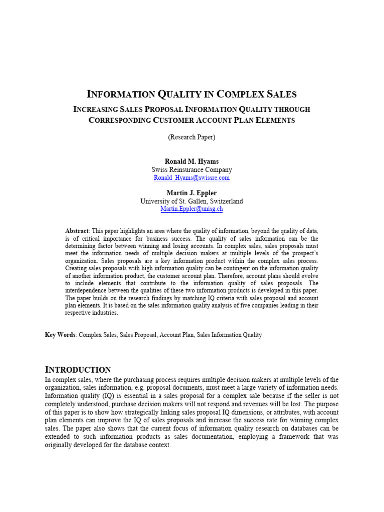 Information Quality in Complex Sales | PDF | Sales | Information