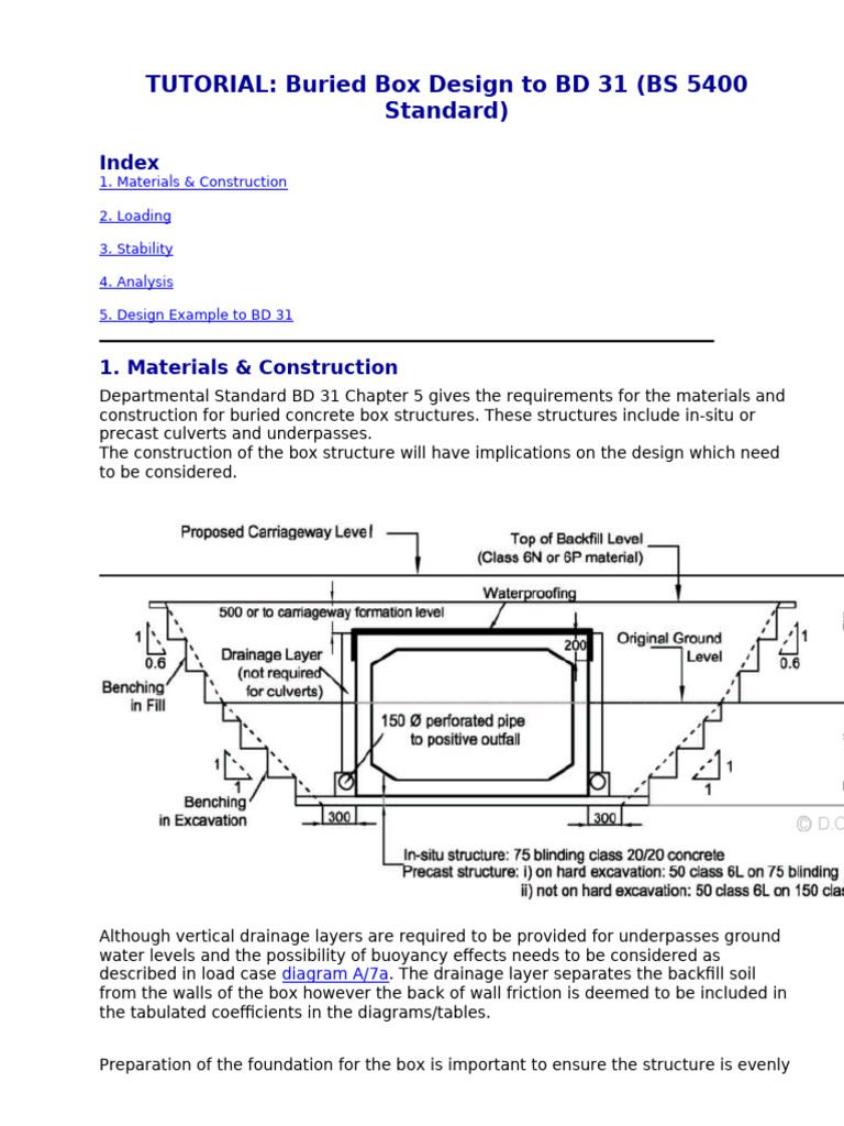 Notes on Buried Box Design to BD 31 BS 5400 | PDF | Structural Load ...