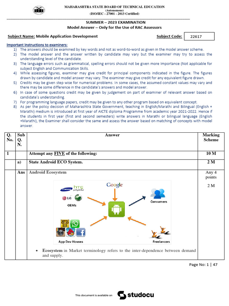 Summer 2023 Model Answer Paper - Removed - Organized | PDF | Android (Operating System) | Google ...