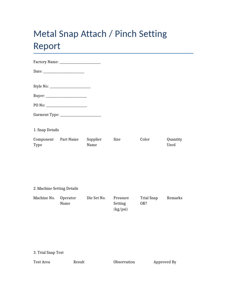 Snap Trial and Pinch Setting Report | PDF